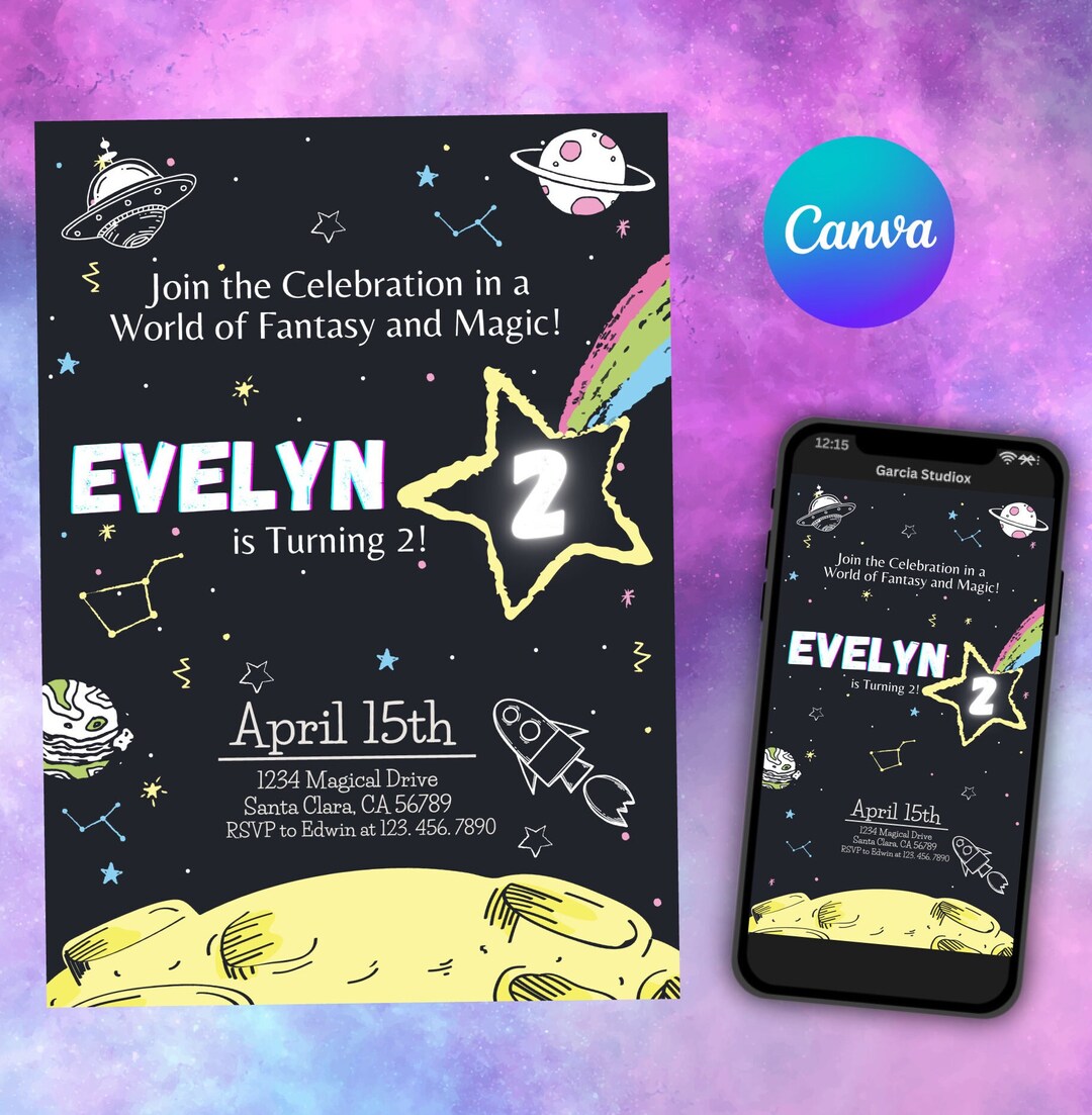 Space Birthday Invitation, Editable Outer Space Invitations, Template ...
