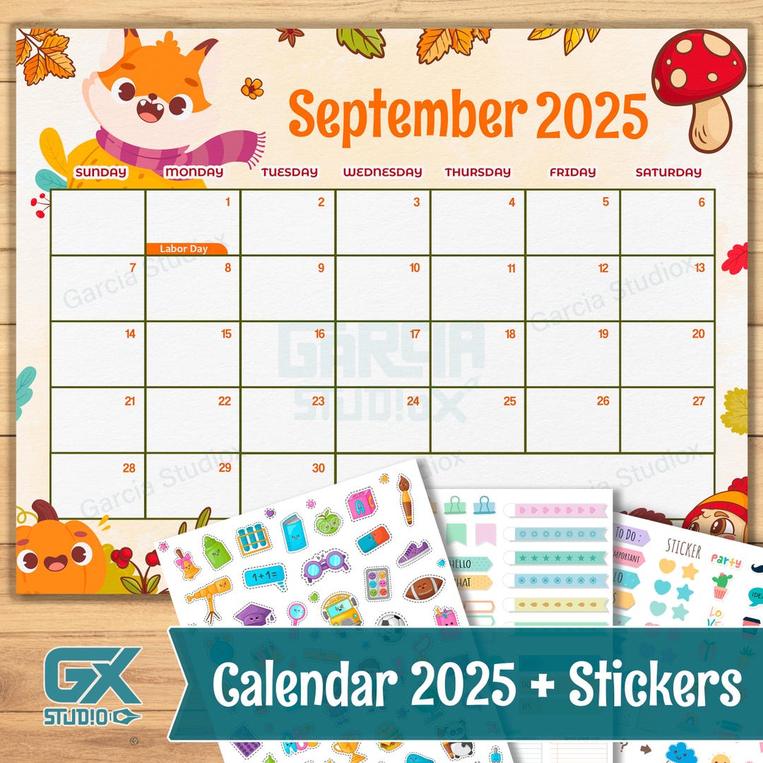 EDITABLE September 2025 Calendar, Cute Autumn Fox for Kids, Back to ...