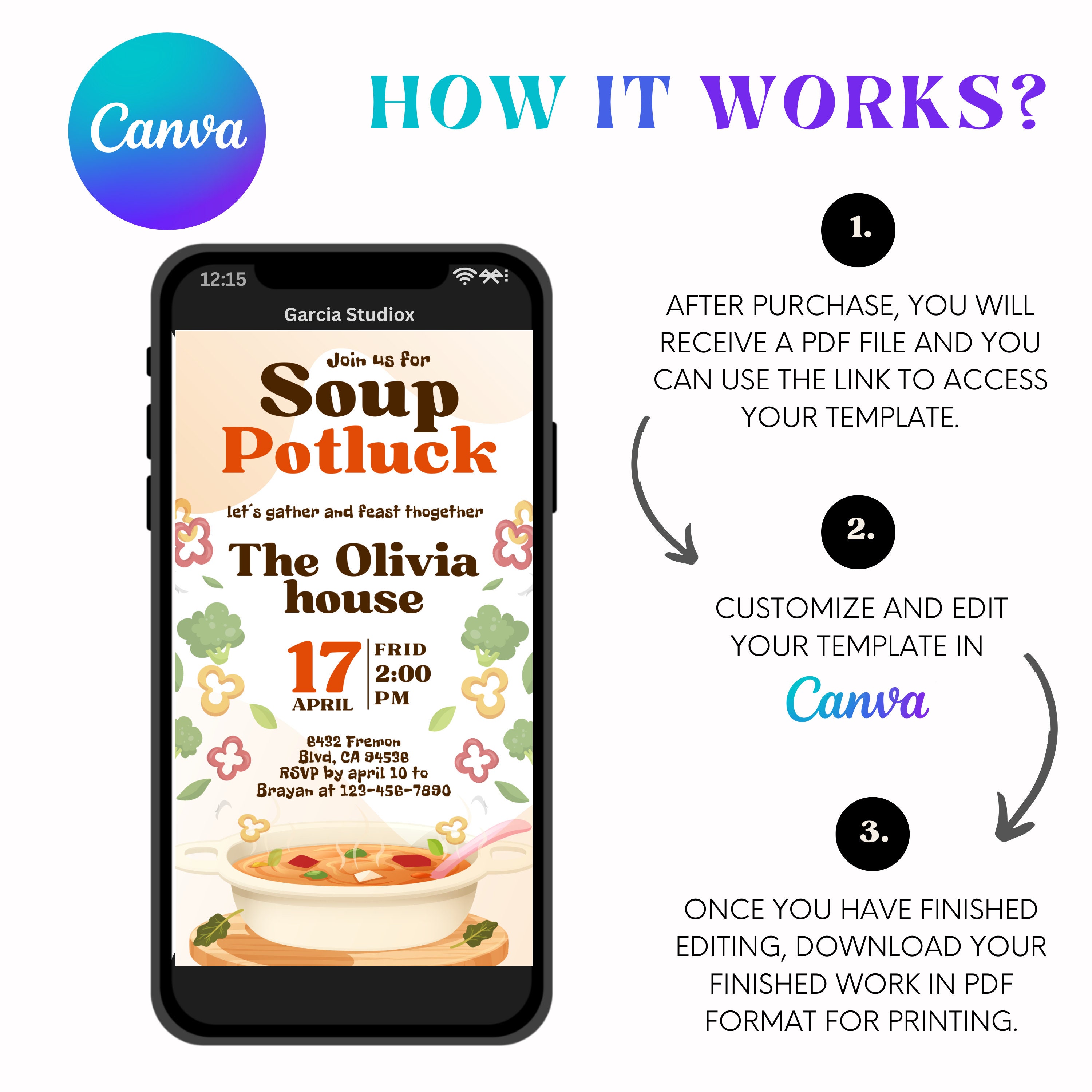 EDITABLE Soup Potluck Invitation, Printable Soup Potluck Invite, Soup ...