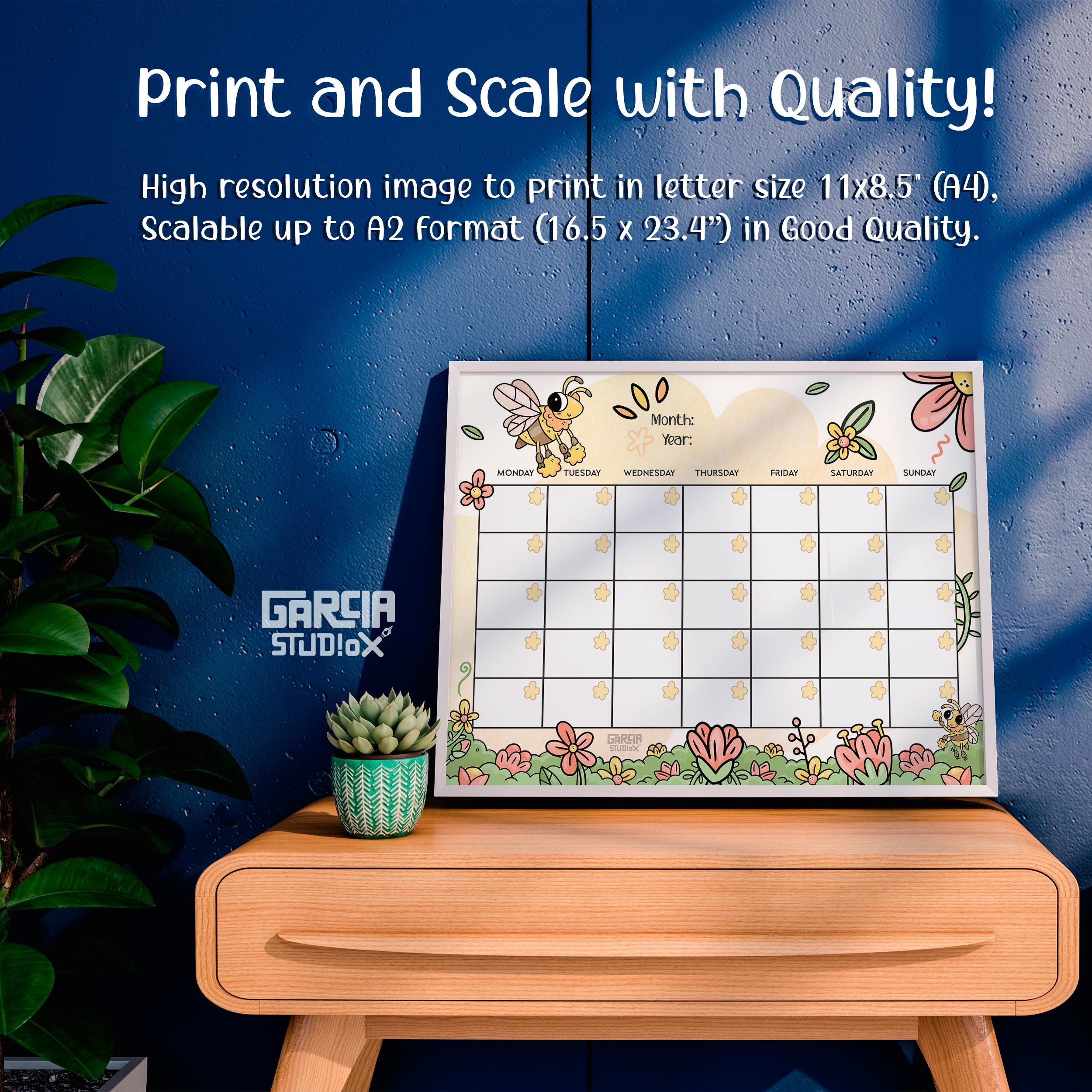 Monthly Calendar Undated | Bee Design, Editable and Printable File With ...