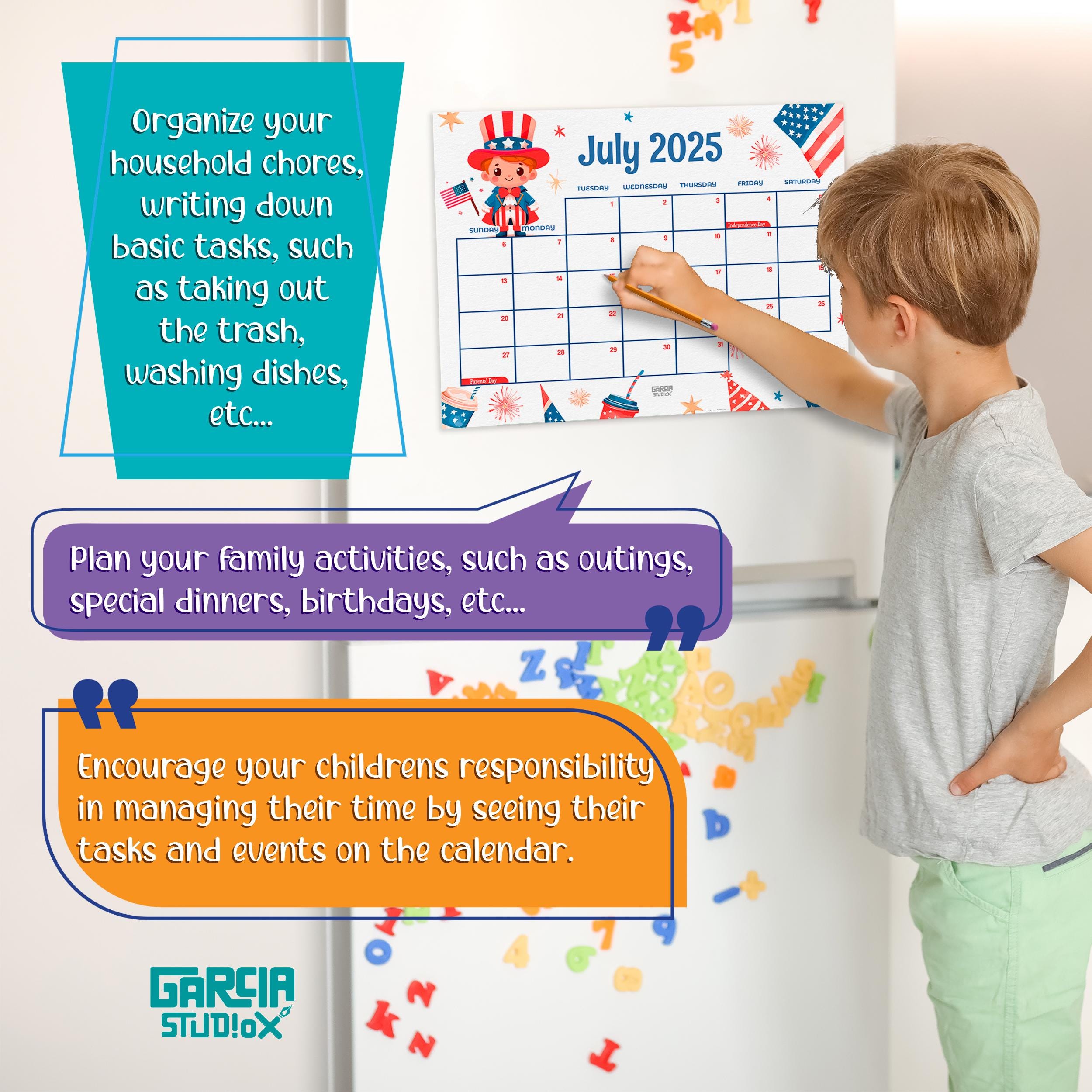 July 2025 Kids Calendar | 4th of July Independence Day Theme ...