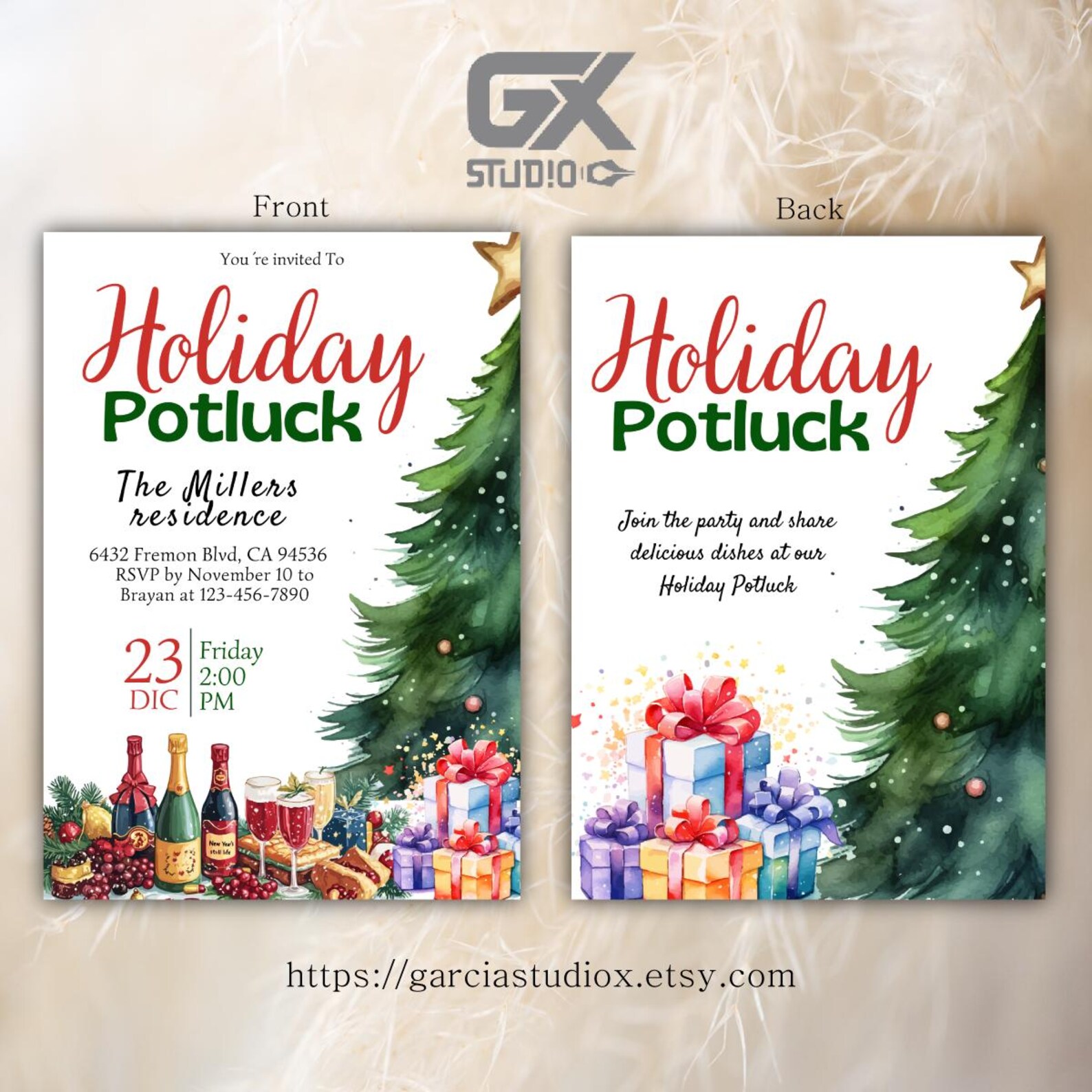 EDITABLE Holiday Potluck Invitation, Christmas Potluck Party Invite ...