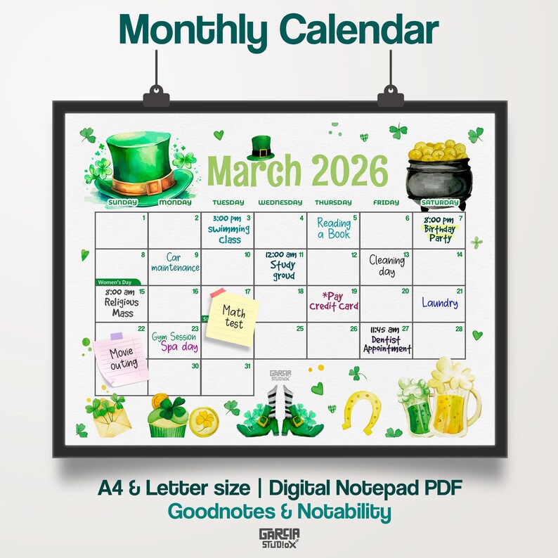 March 2026 Calendar Printable St. Patricks Day Theme, Cute Editable PDF ...