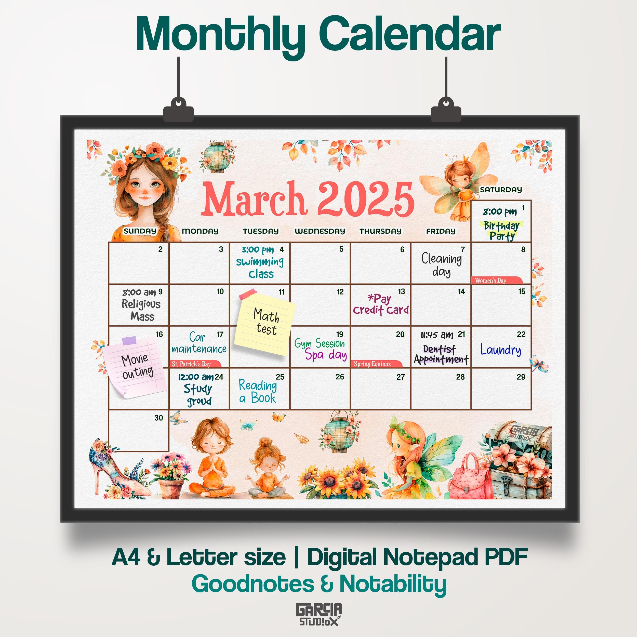 MARCH 2025 Calendar Women's Day | Spring & Floral Theme | Editable ...
