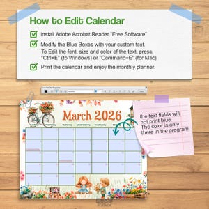 March 2026 Calendar Spring Theme, Floral Printable Monthly Planner With ...