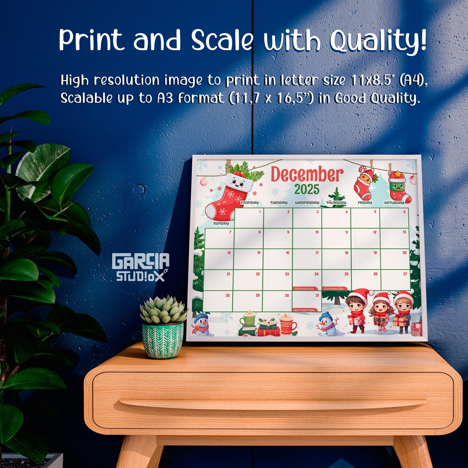 December 2025 Calendar for Kids, Fun Christmas School Socks Theme ...