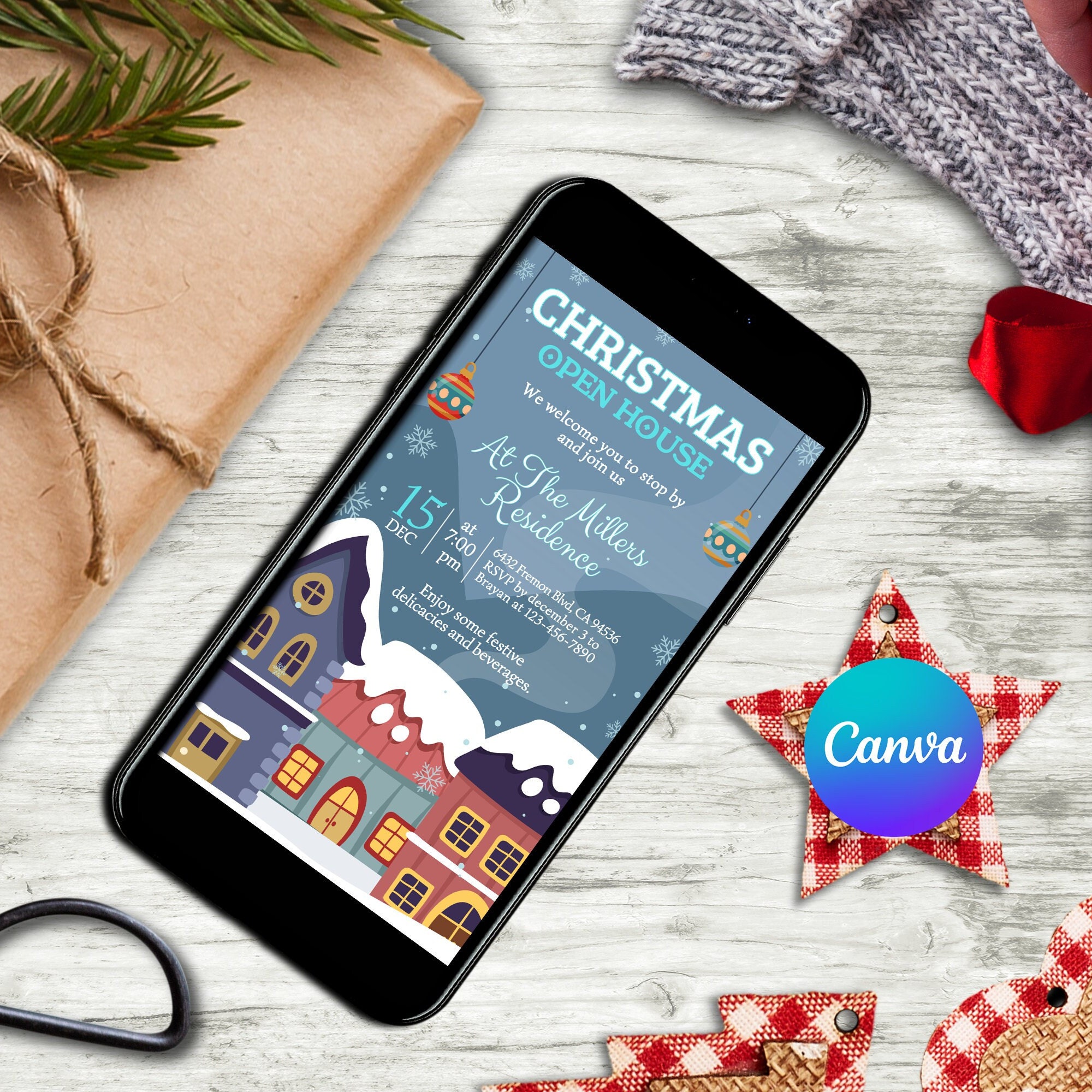 Editable Christmas Open House Invitation Digital Holiday - Etsy