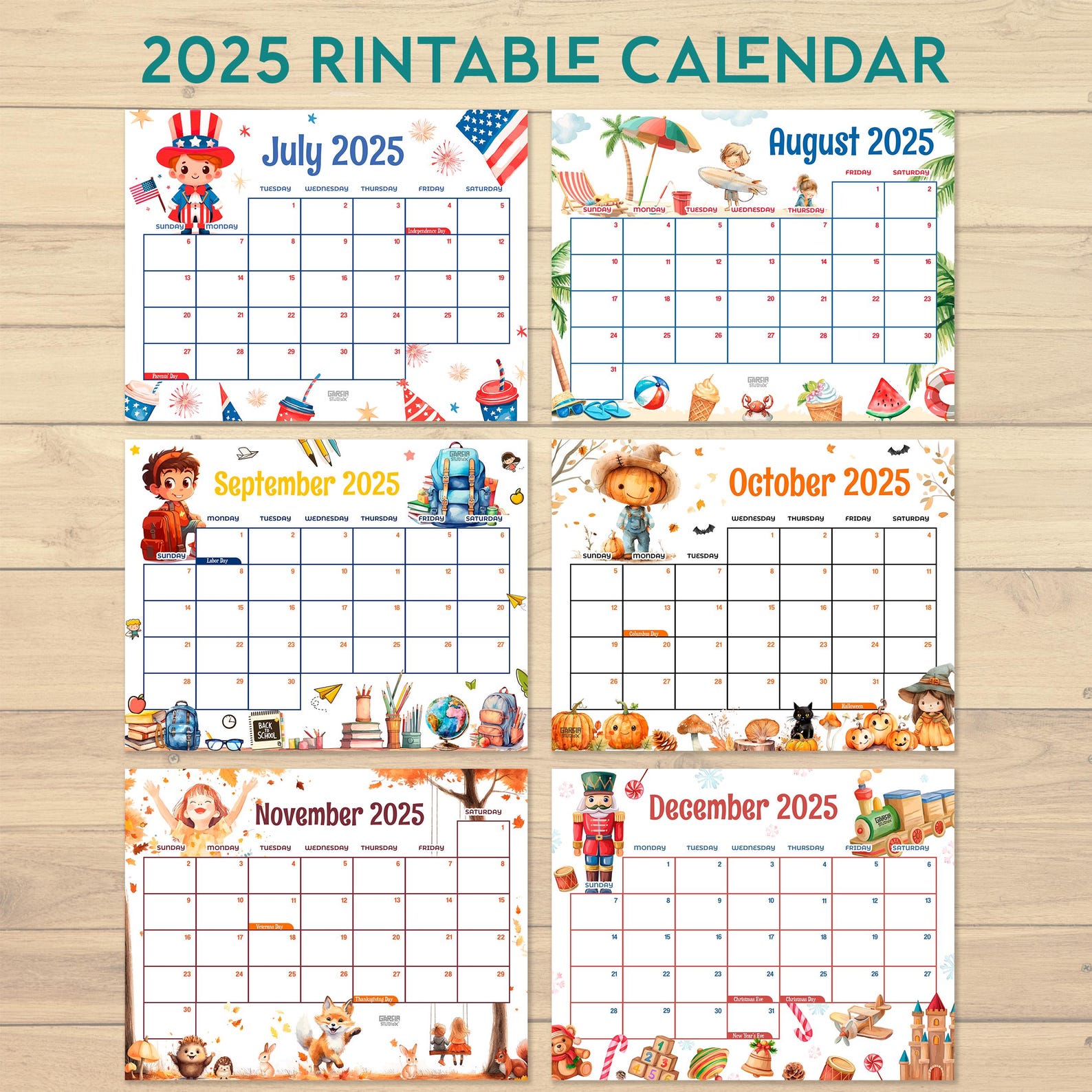 2025 Calendar Printable, Cute Kids Calendar 2025, Wall Calendar PDF ...