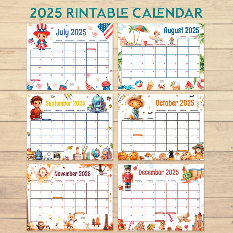 2025 Calendar Printable, Cute Kids Calendar 2025, Wall Calendar PDF ...