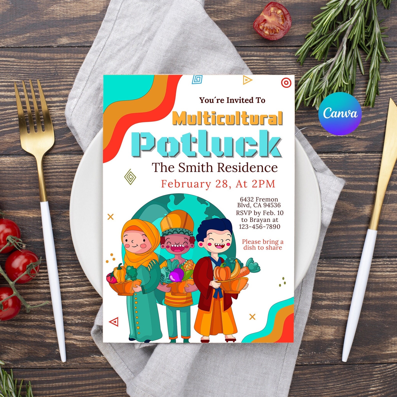 Multicultural Potluck Invitation, International Food Dinner Invitation ...
