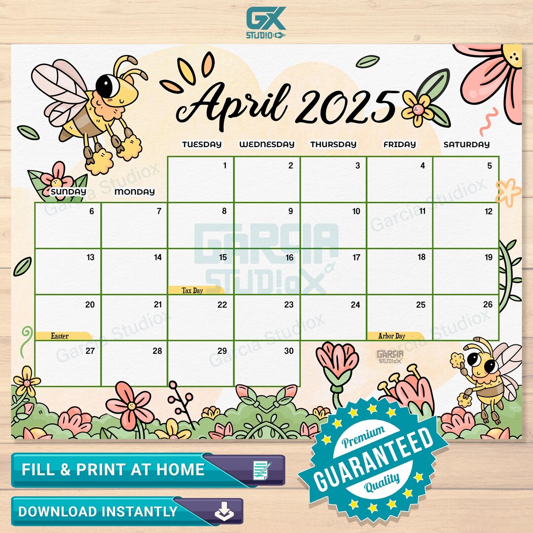 EDITABLE April 2025 Calendar, Fillable Spring Planner, Monthly Schedule ...