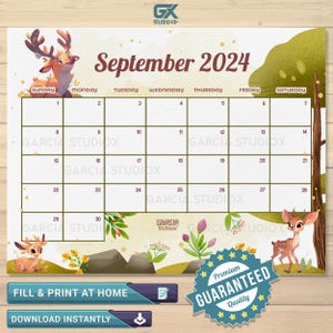 Editable September 2024 Reindeer Calendar, Cute and Festive Printable ...