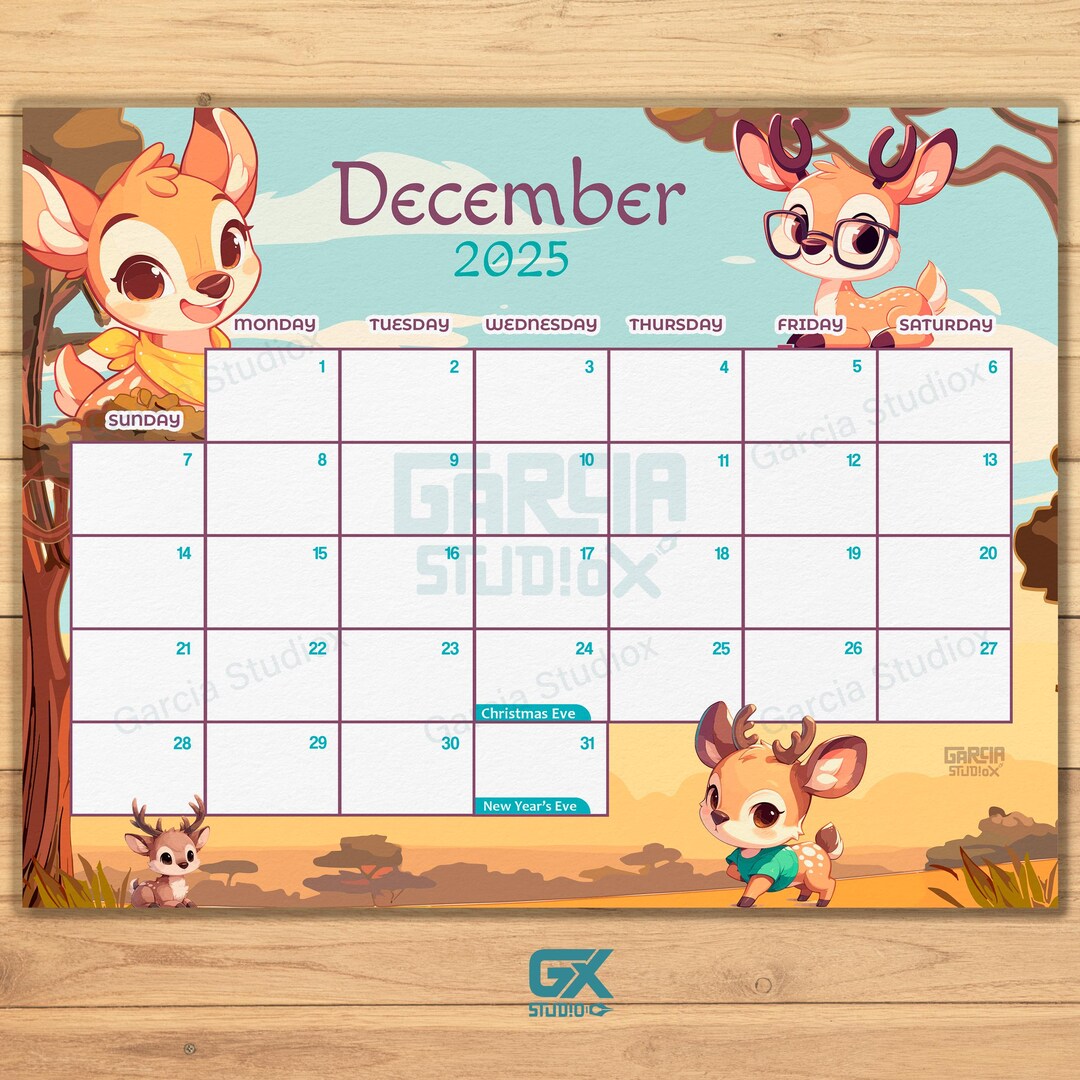 EDITABLE December 2025 Calendar Deer PDF, Deer Safari Theme, Printable ...