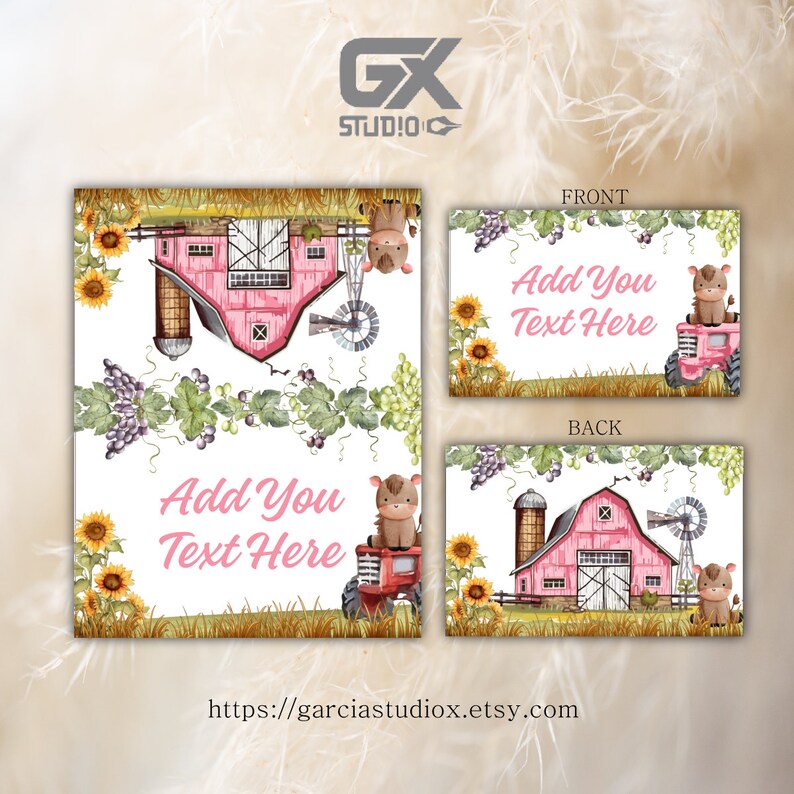 Farm Birthday Food Labels Template, Barn Animals Place Card, Pink Ranch ...