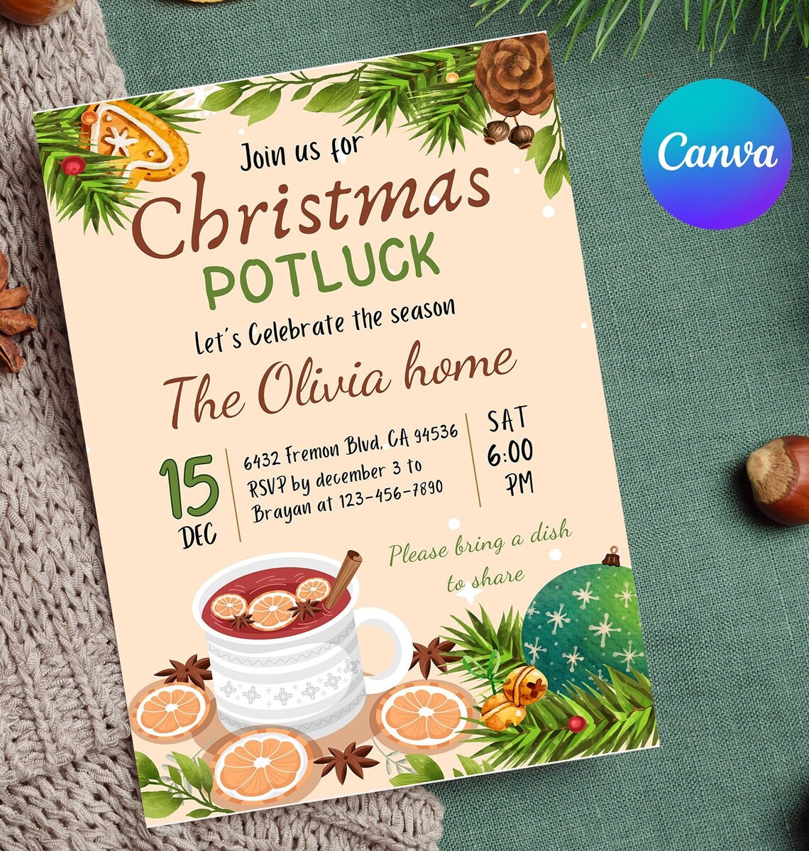 Christmas Potluck Invitation, Invitations to a Shared Christmas Dinner ...