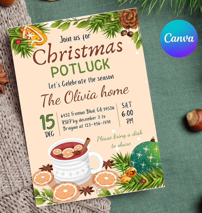 Christmas Potluck Invitation, Invitations to a Shared Christmas Dinner ...