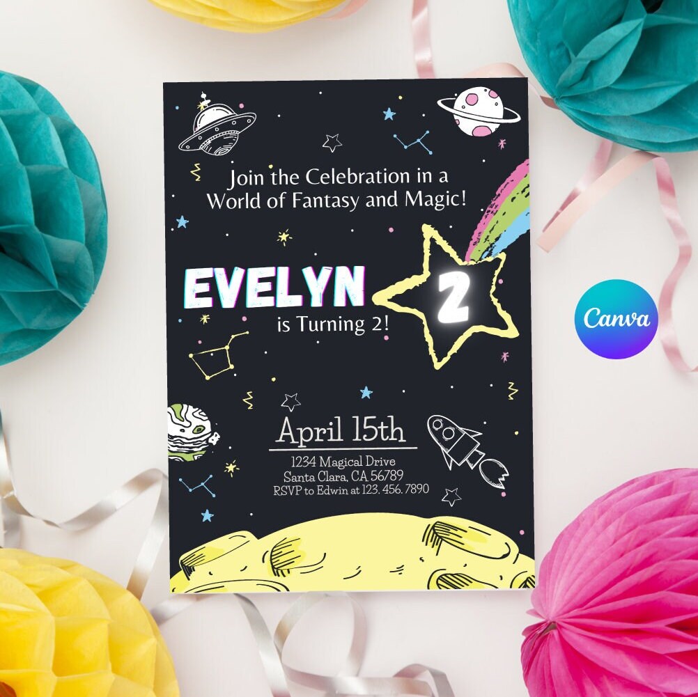 Space Birthday Invitation, Editable Outer Space Invitations, Template ...