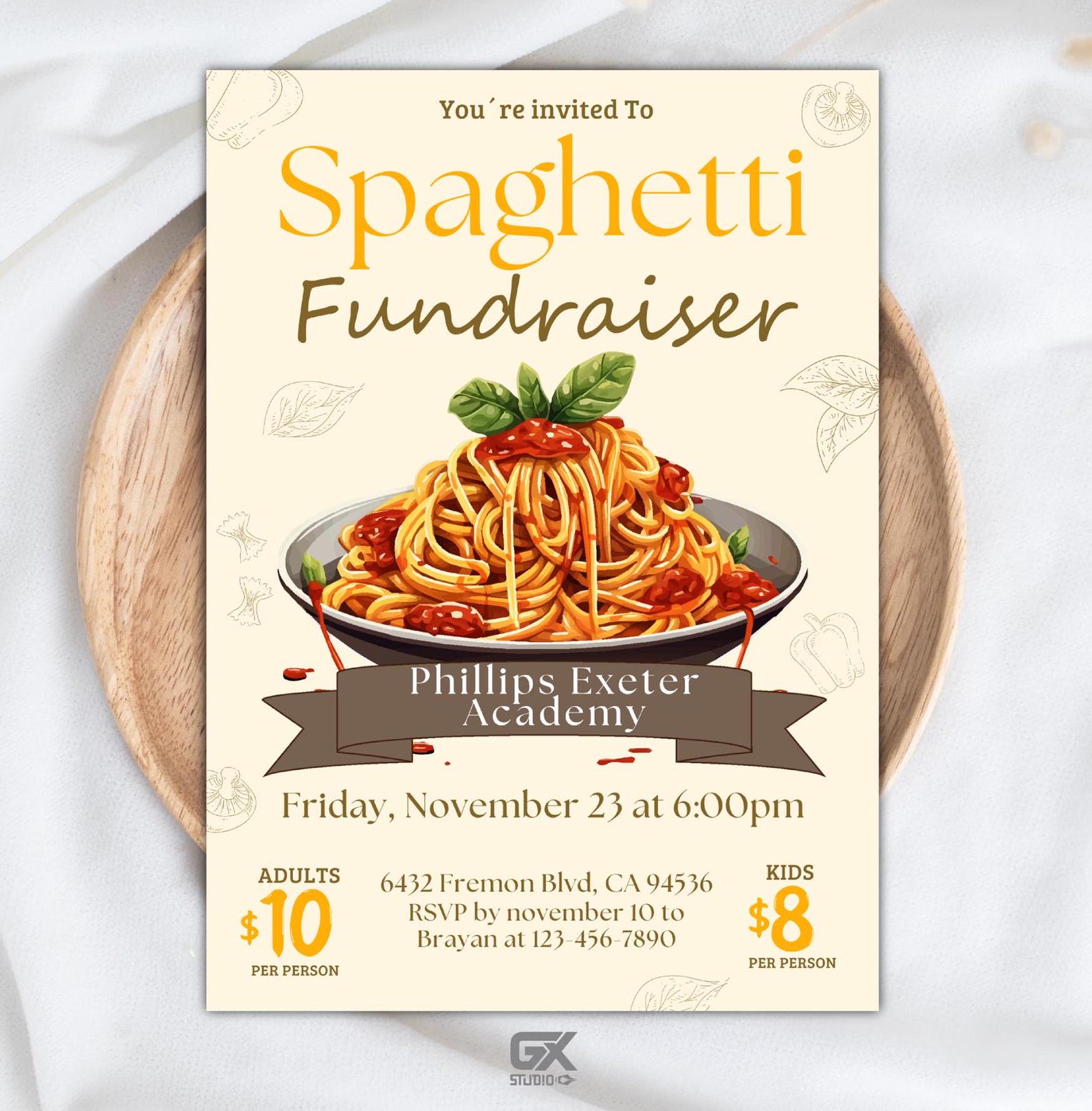 EDITABLE Spaghetti Fundraiser Invitation, Custom Pasta Dinner Charity ...