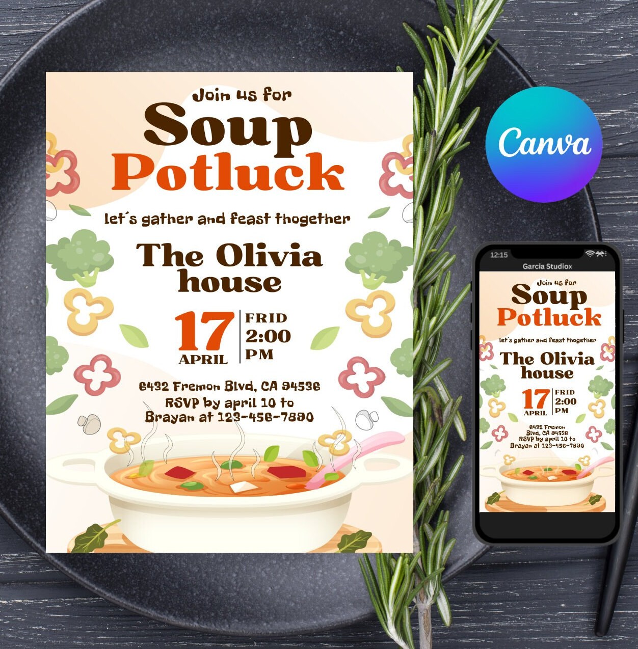 EDITABLE Soup Potluck Invitation, Printable Soup Potluck Invite, Soup ...