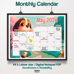 May 2026 Printable Calendar With Cute Beagle Dog Theme, Editable ...