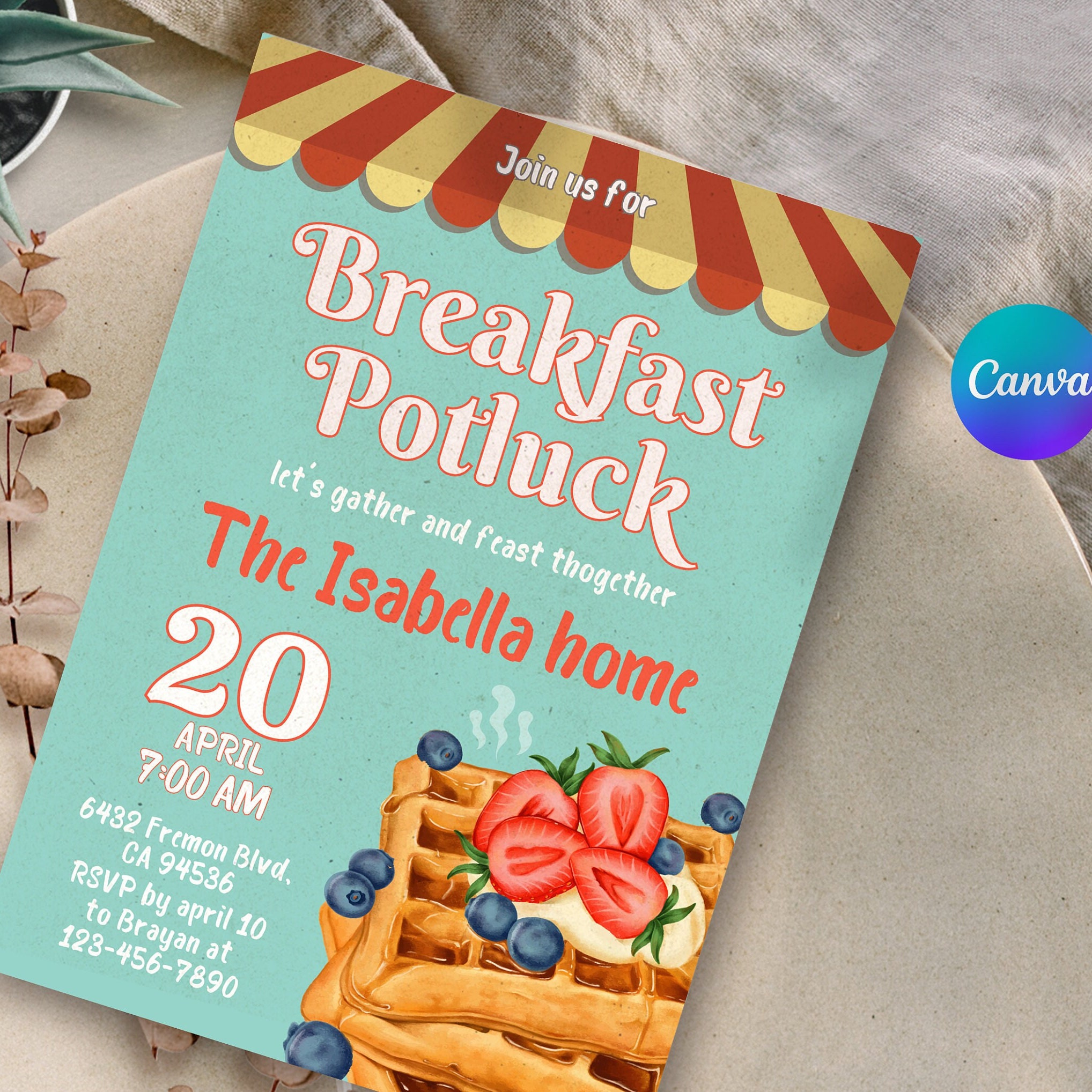 Potluck Breakfast Invitation, Templete Breakfast Editable, Invitation ...