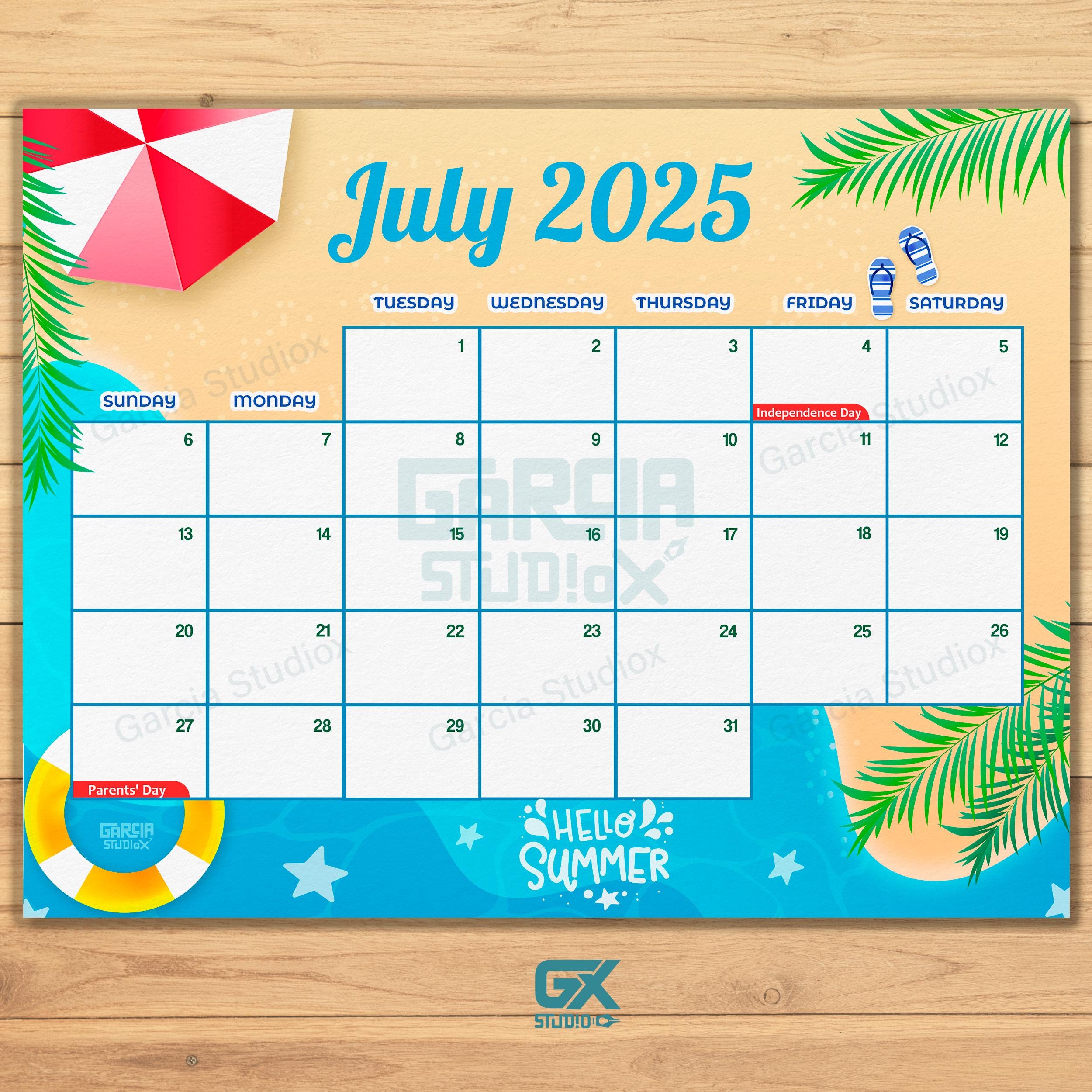 EDITABLE July 2025 Calendar, Fillable Beach Planner, Monthly Schedule ...