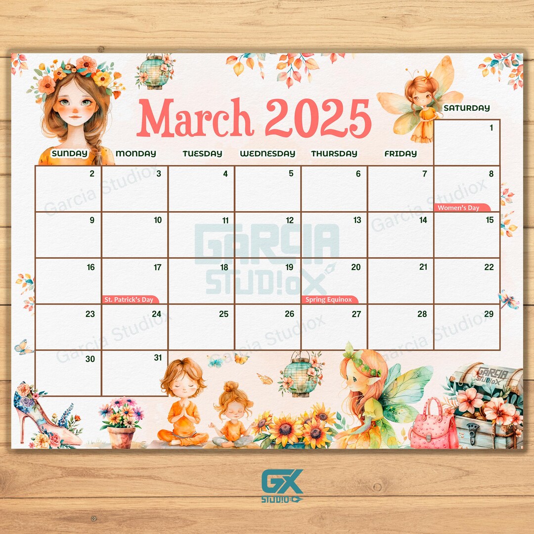 MARCH 2025 Calendar Women's Day | Spring & Floral Theme | Editable ...