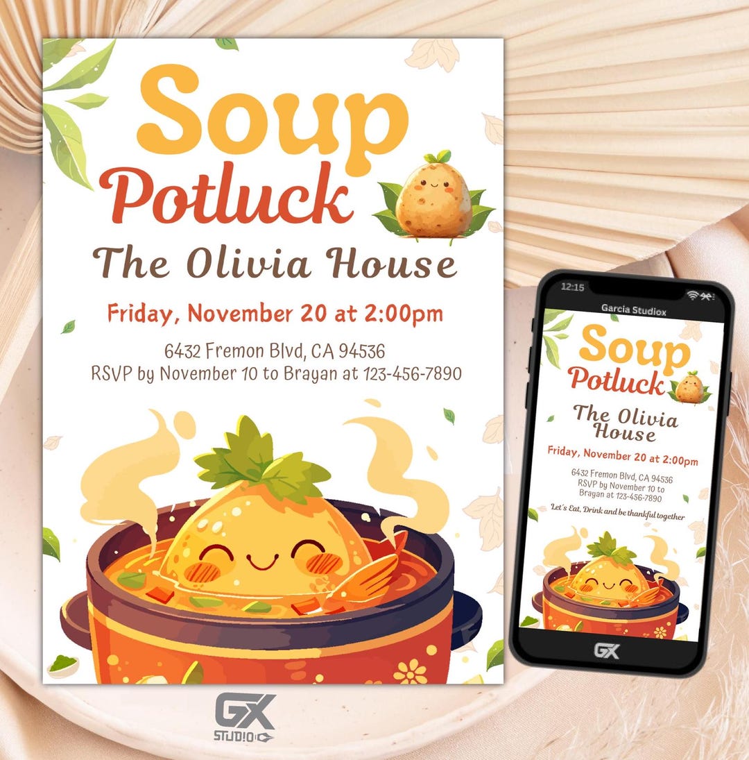 Editable Soup Potluck Invitation, Fun Potluck Template, Digital Invite ...