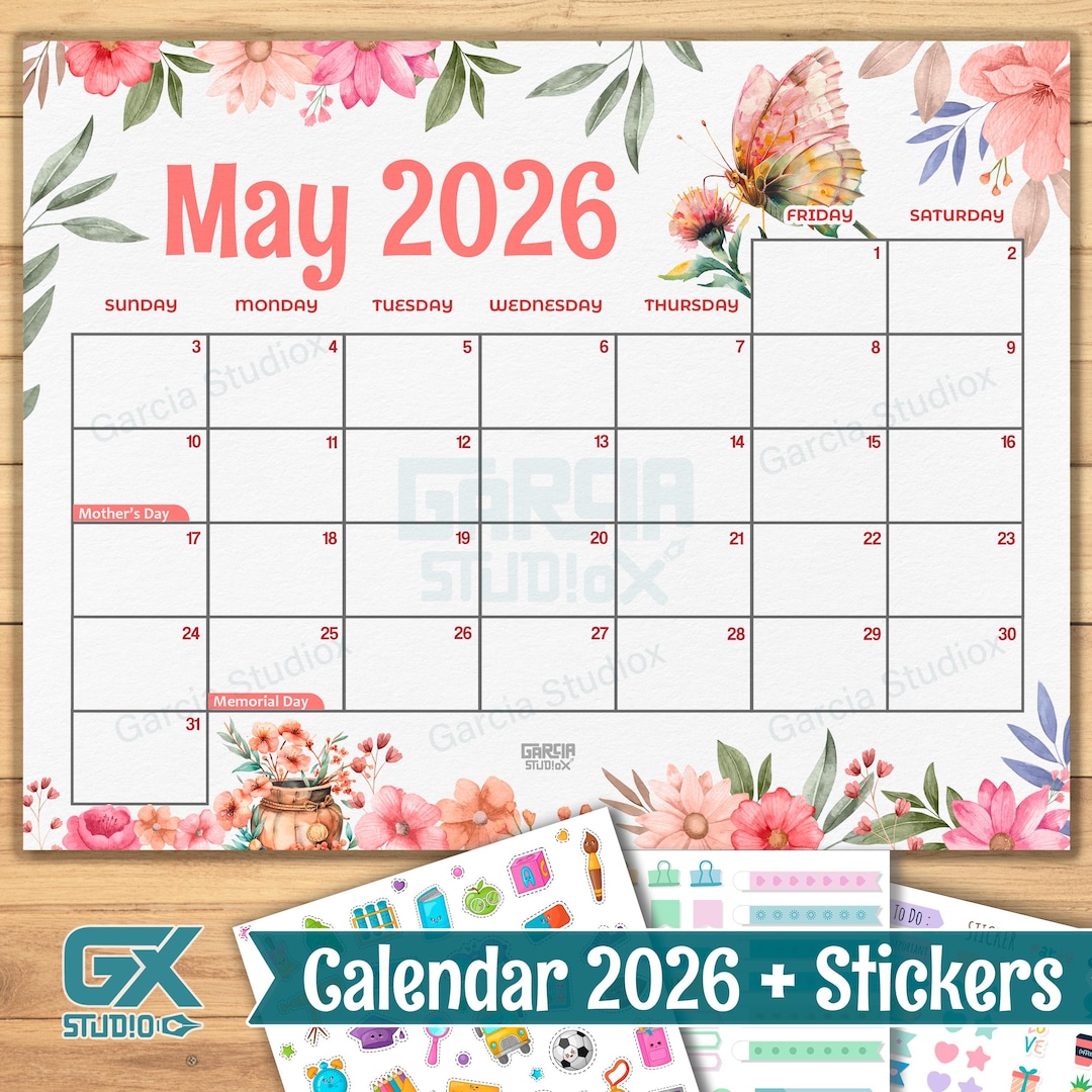 May 2026 Printable Calendar, Cute Spring Monthly Planner With Flowers ...