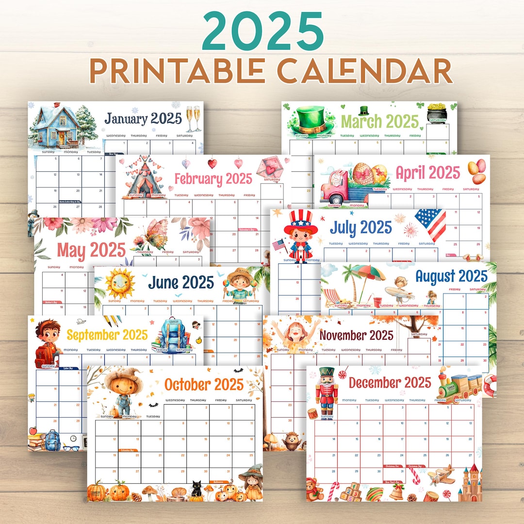 2025 Calendar Printable, Cute Kids Calendar 2025, Wall Calendar PDF ...
