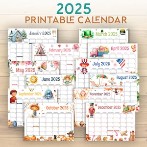 2025 Calendar Printable, Cute Kids Calendar 2025, Wall Calendar PDF ...