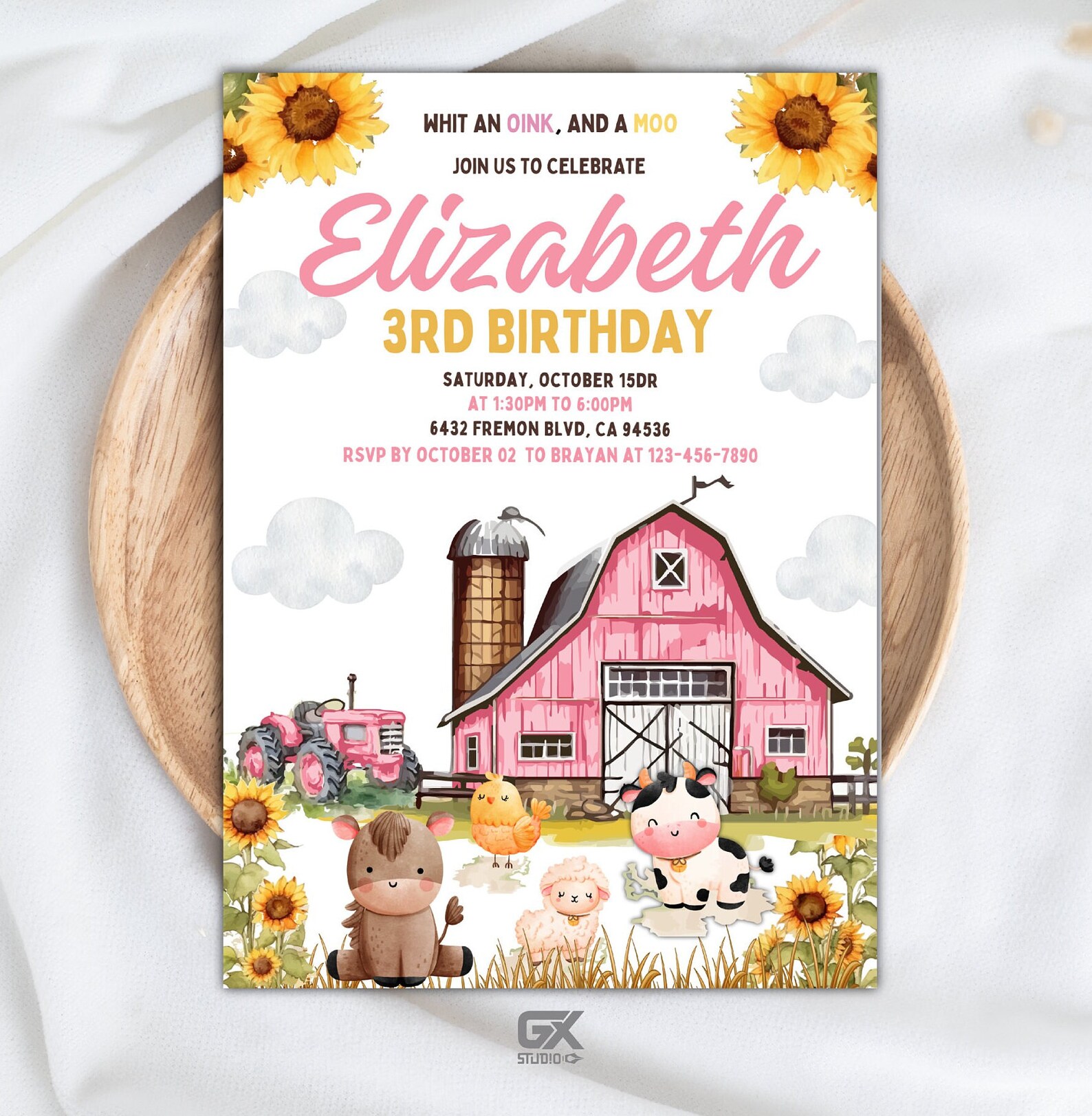 Farm Birthday Party Invitation, Editable Farm Birthday Invitation, Girl ...