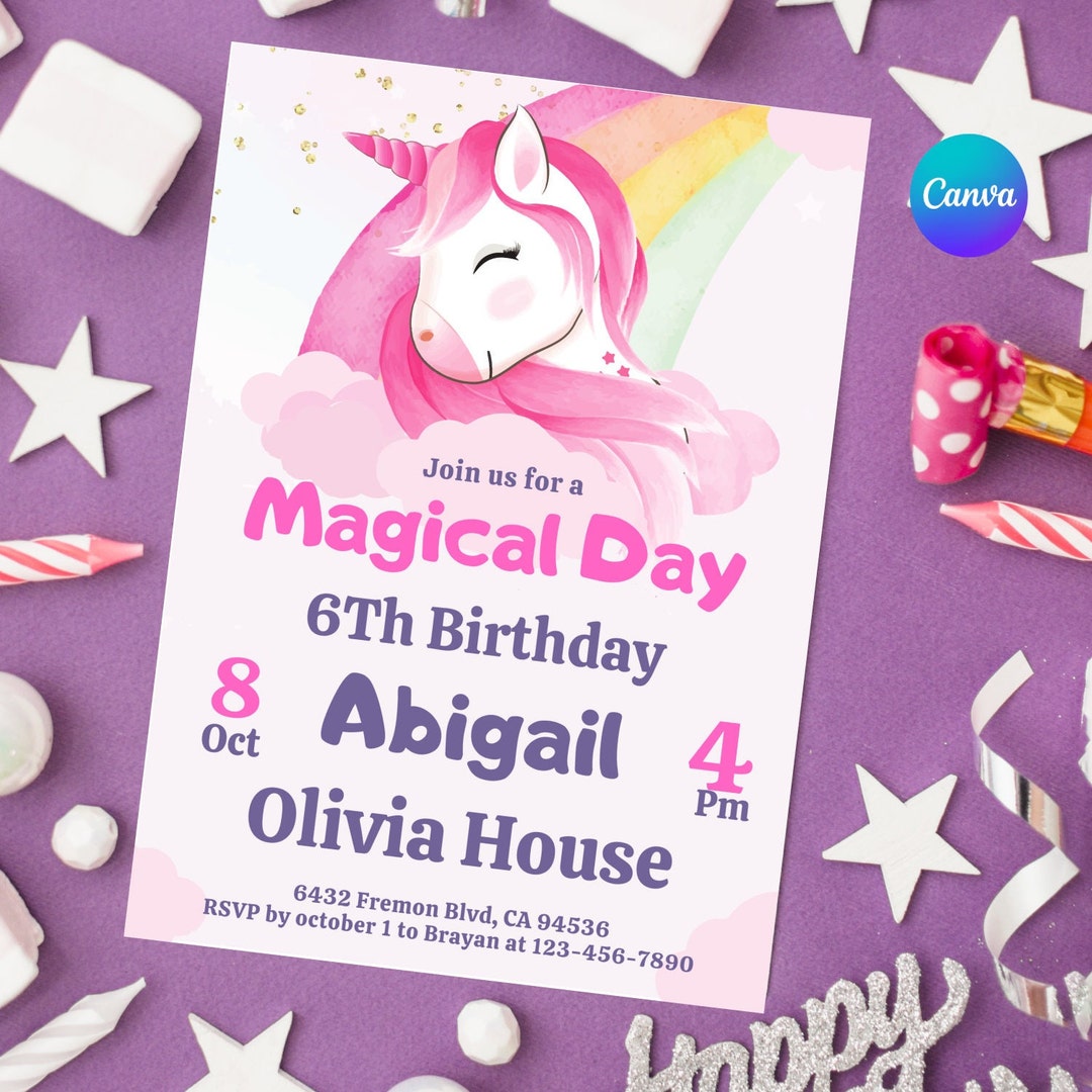 Unicorn Invitation, Unicorn Invite, Happy Birthday Unicorn, Sparkling ...