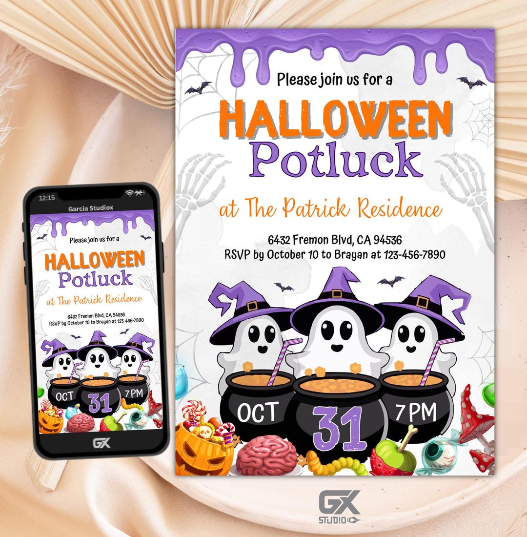 Editable Potluck Halloween Invitation With Ghost Design - Perfect for ...
