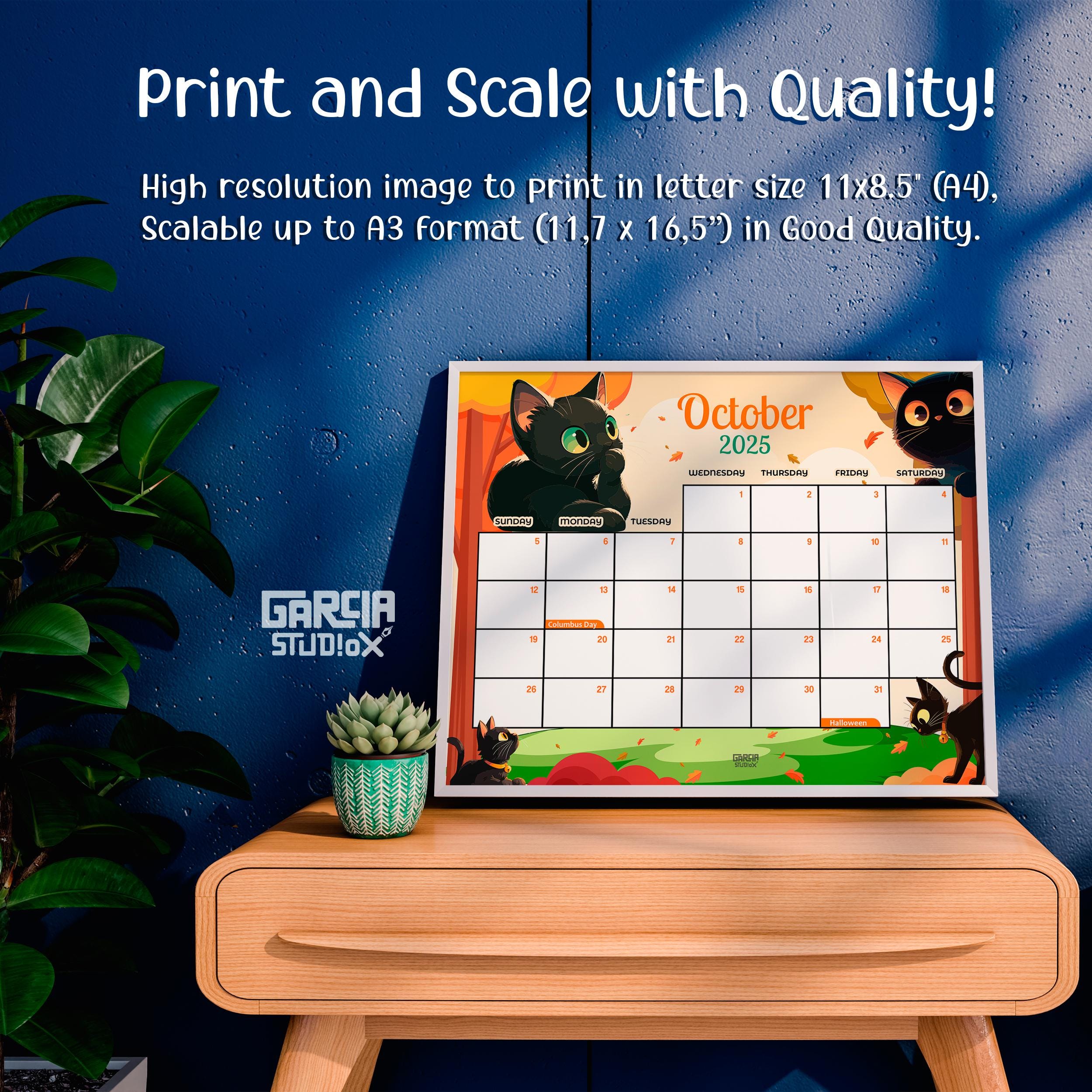 Editable October 2025 Cat Calendar PDF, Bombay Cat Digital Art ...