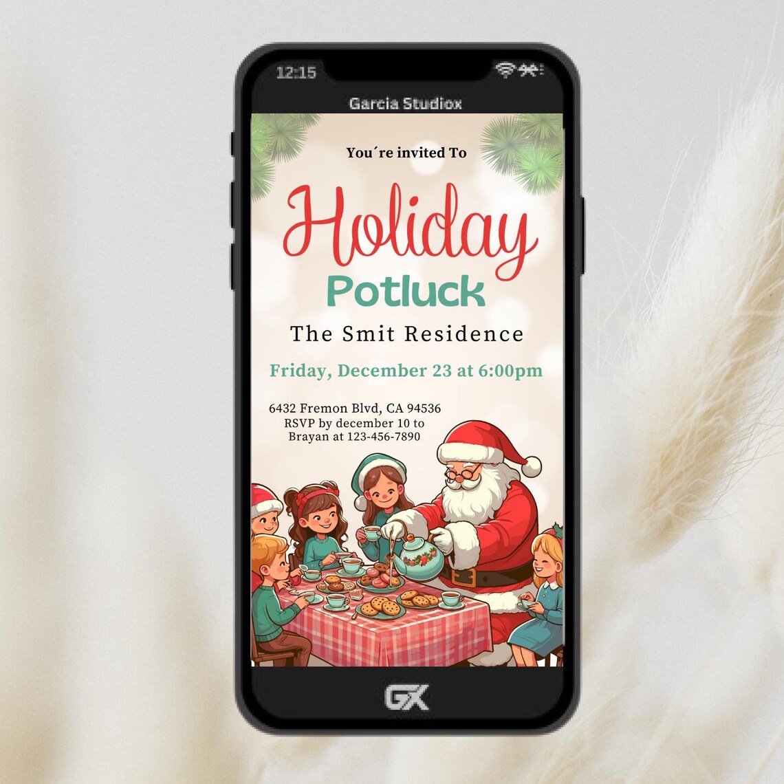 Editable Holiday Potluck Invitation, Christmas Dinner With Santa Claus ...