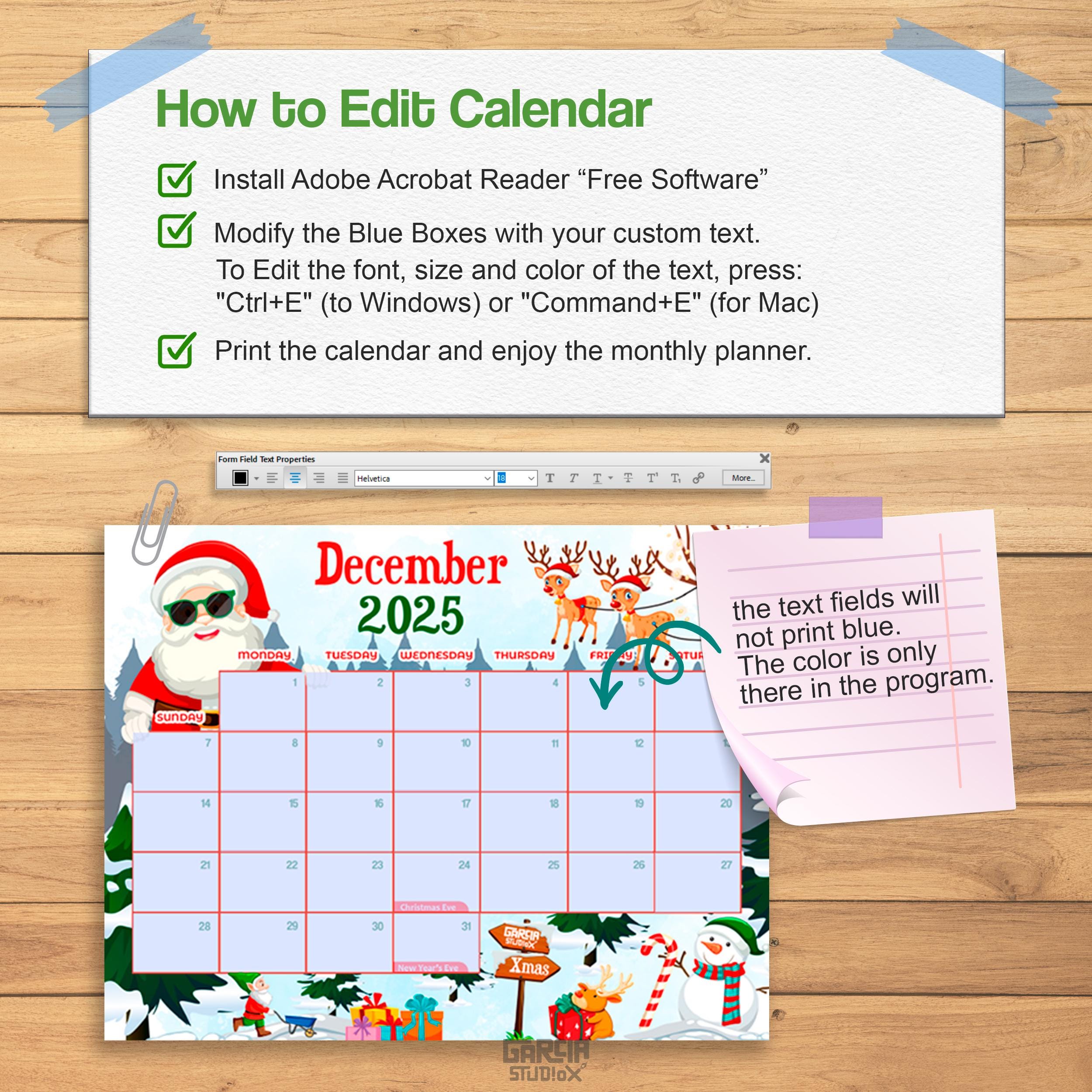 EDITABLE December 2025 Calendar, Fillable Christmas Planner, Monthly ...