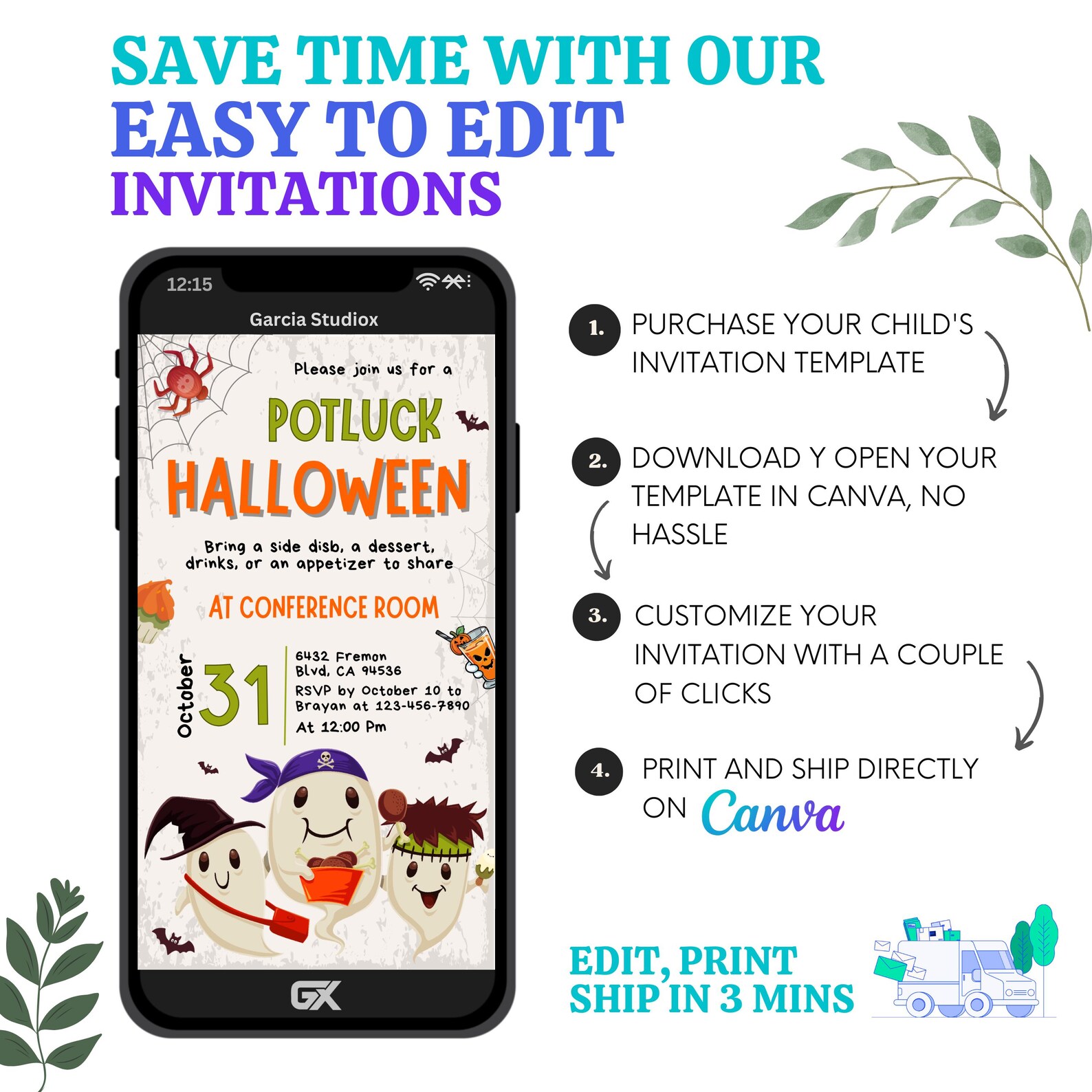 EDITABLE Potluck Halloween Invitation, Fun Ghosts, Spooky Design ...