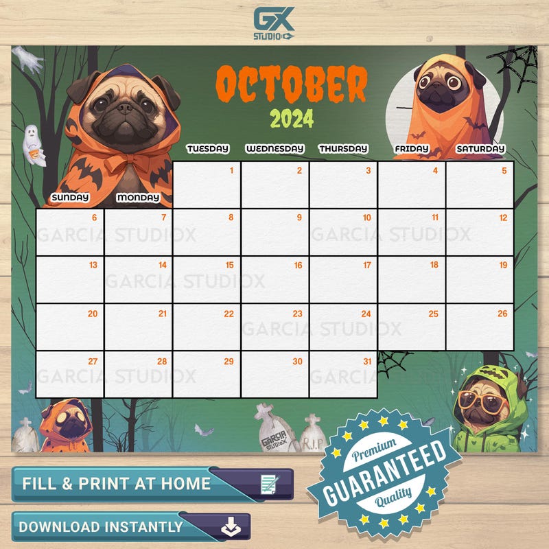 Pug Calendar - Etsy