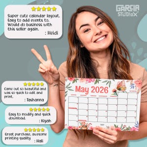 May 2026 Printable Calendar, Cute Spring Monthly Planner With Flowers ...