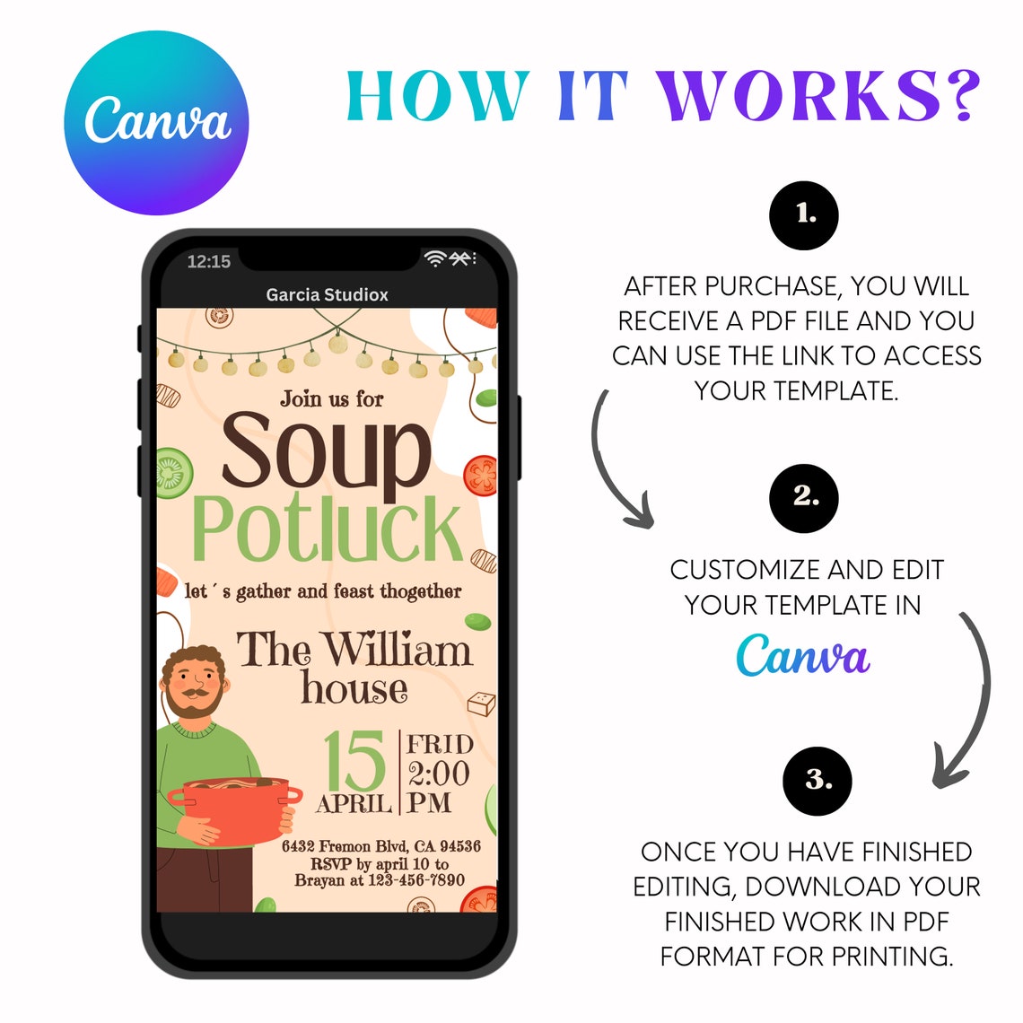 Soup Potluck Invitation Template, Neighborhood Party Invitation, Soup ...