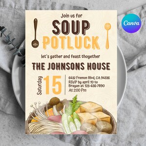 Soup Potluck Invitation Template, Soup Potluck Ramen, Potluck ...