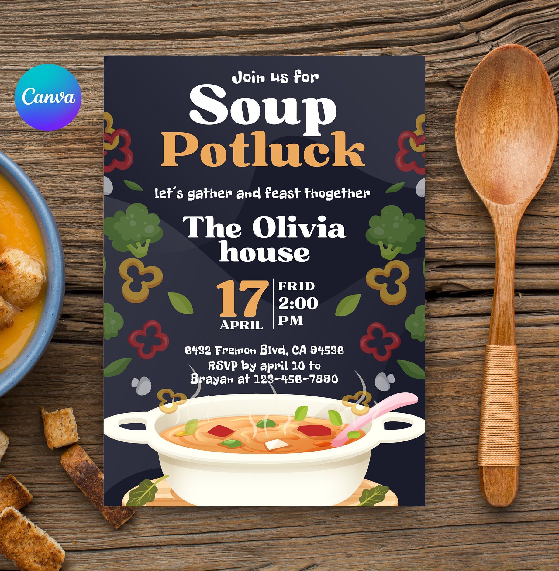 Soup Potluck Invitation Template, Soup Potluck Invite, Soup Potluck ...