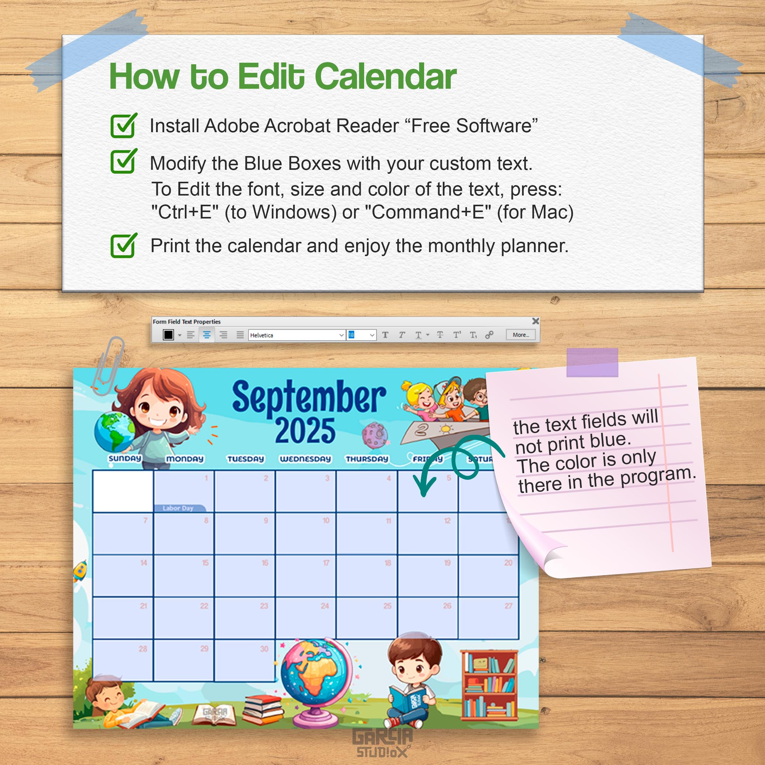 EDITABLE September 2025 Kids Calendar – Children's Land Theme With ...