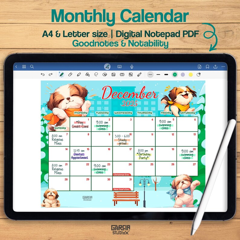EDITABLE December 2025 Shih Tzu Dog-themed Calendar, Customizable ...