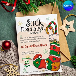 Sock Exchange Christmas Invitations = Stocking Swap Party, Invitation ...