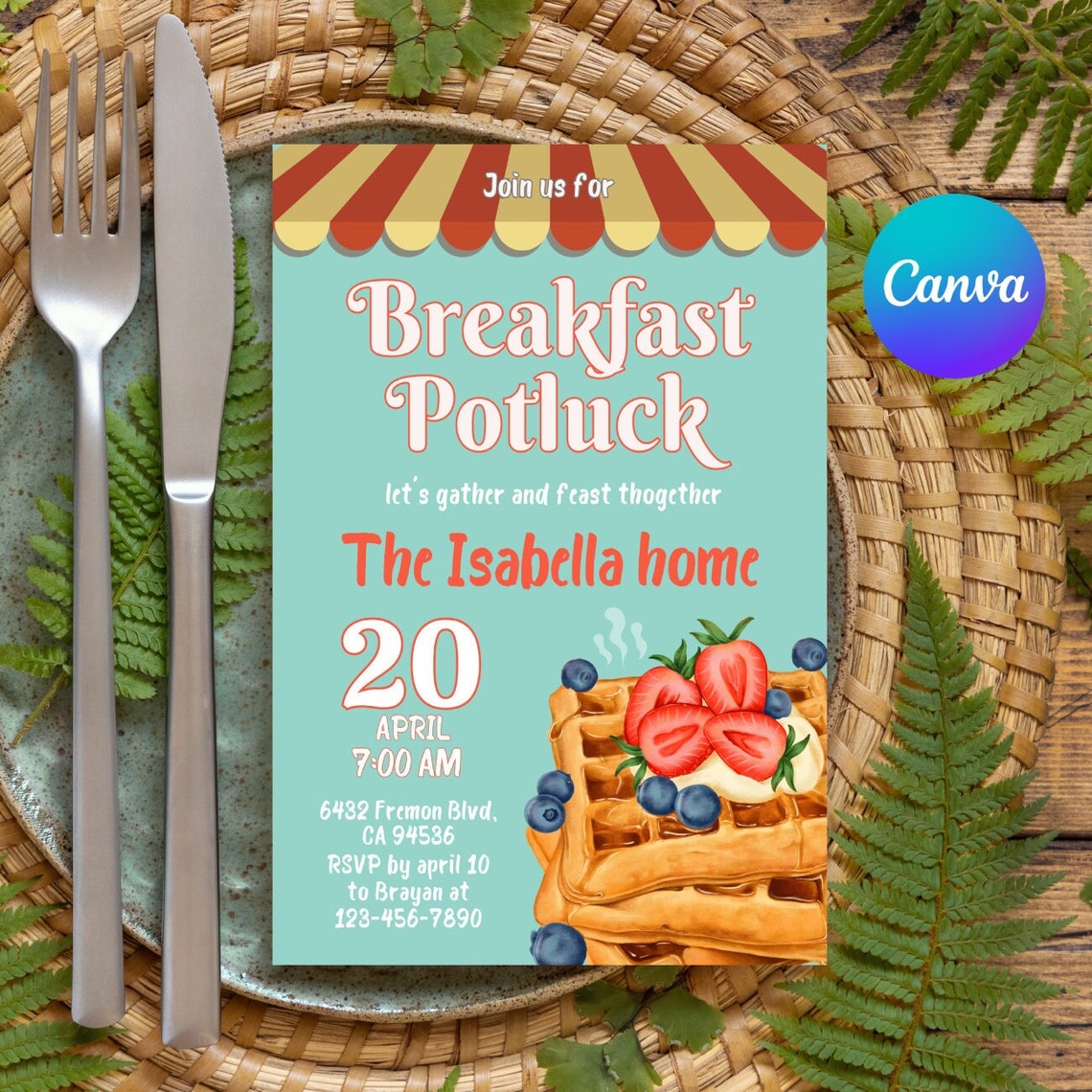 Potluck Breakfast Invitation, Templete Breakfast Editable, Invitation ...