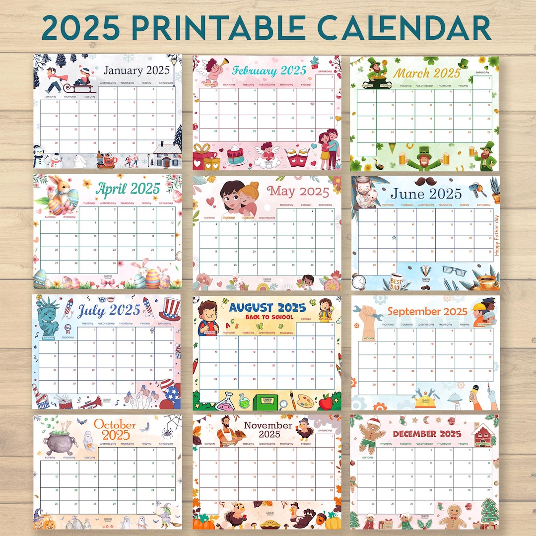 2025 Calendar Printable, Cute Kids Calendar 2025, Wall Calendar PDF ...