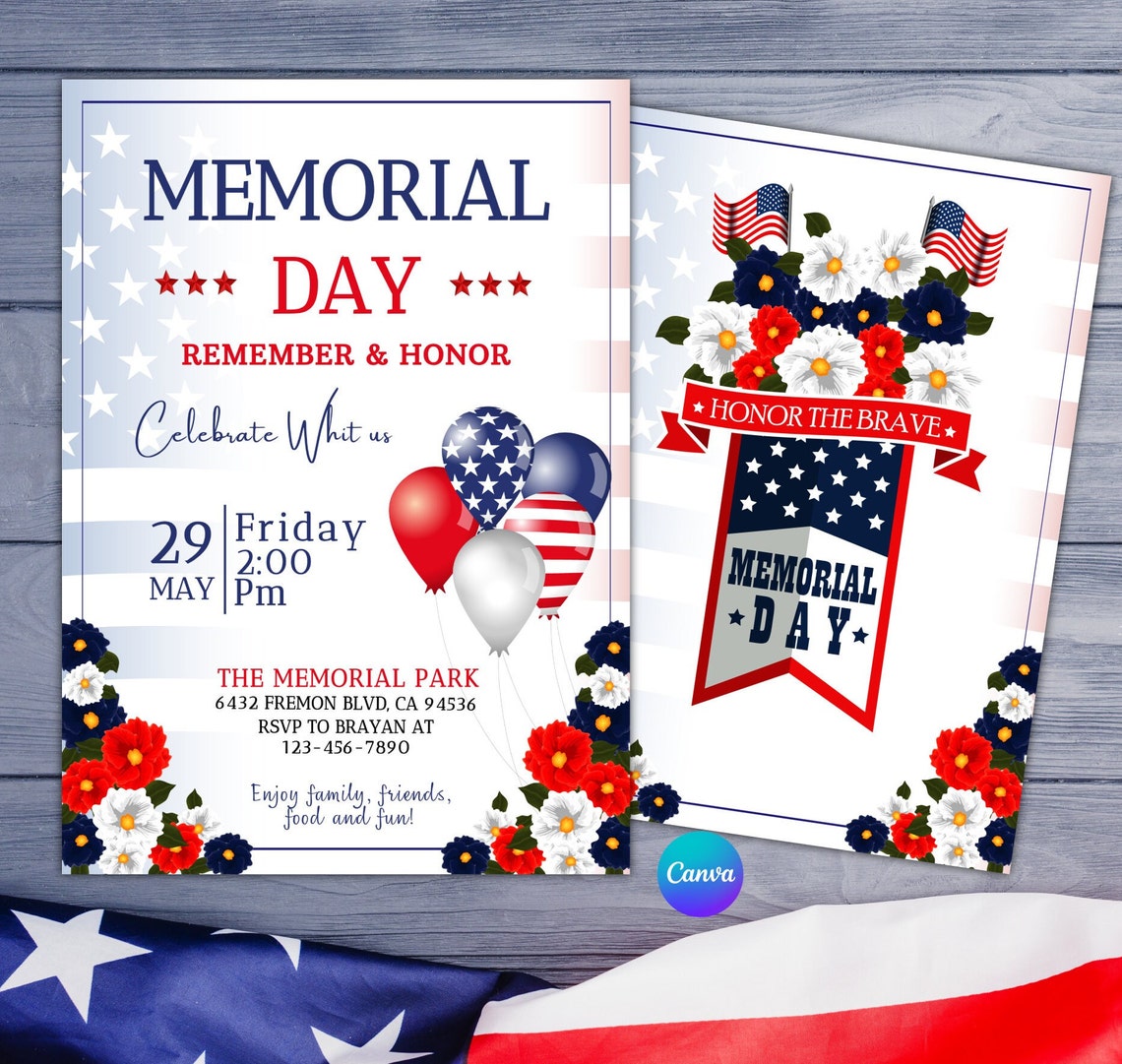 Memorial Day Party Invitation, Memorial Day Invitation, Red White and ...