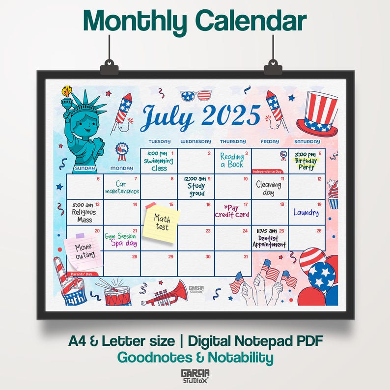 EDITABLE July 2025 Calendar, Fillable Patriot Planner, Monthly Schedule ...